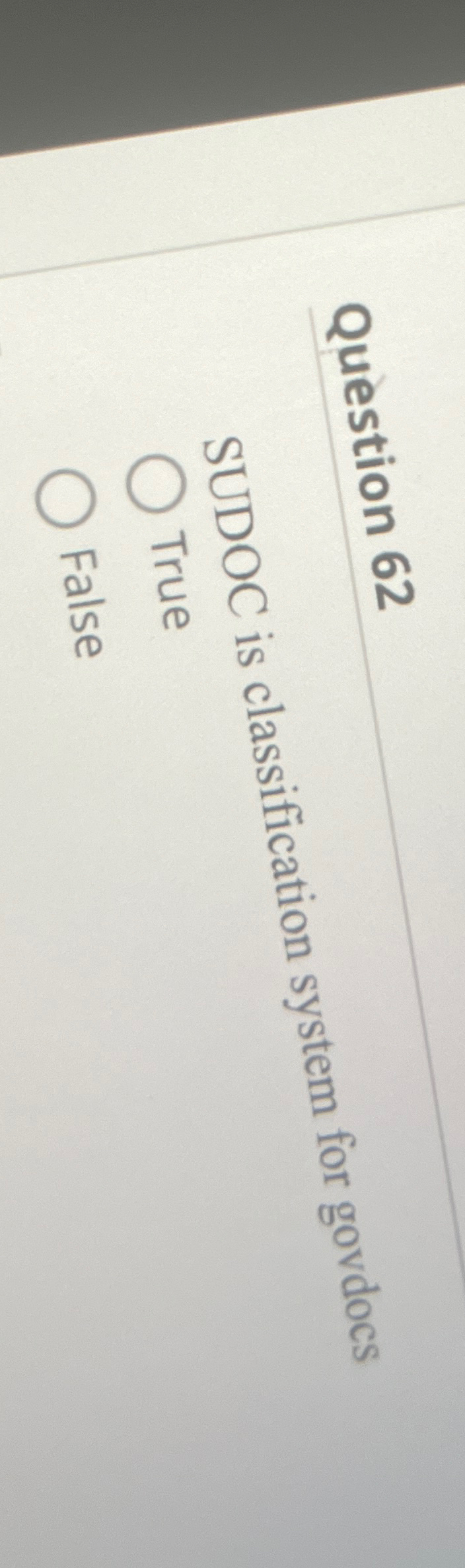 Solved Question 62SUDOC is classification system for | Chegg.com