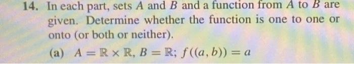 Solved 14. In each part, sets A and B and a function from A | Chegg.com