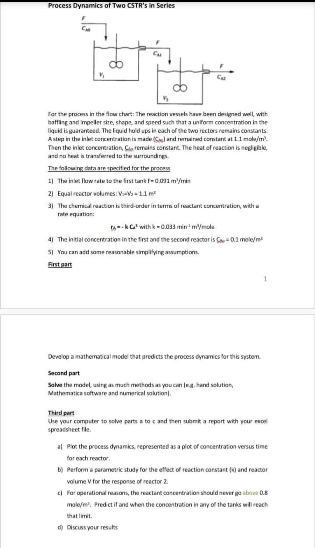 Solved Process Dynamics of Two CSTR's in Series do Со 8 For | Chegg.com