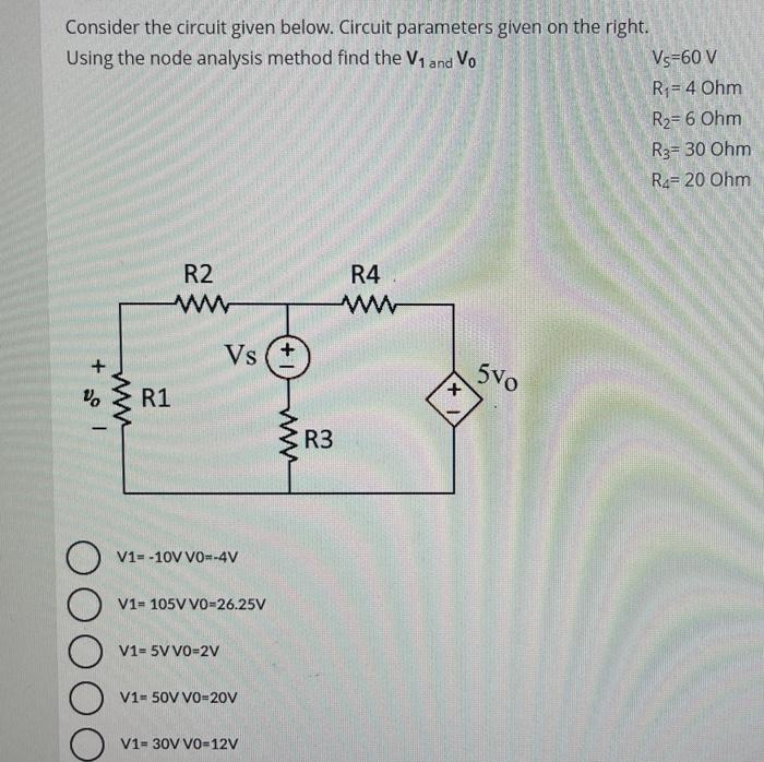 Solved Consider the circuit given below. Circuit parameters | Chegg.com