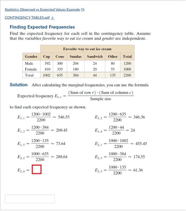 Statistics Observed vs Expected Values Example B | Chegg.com