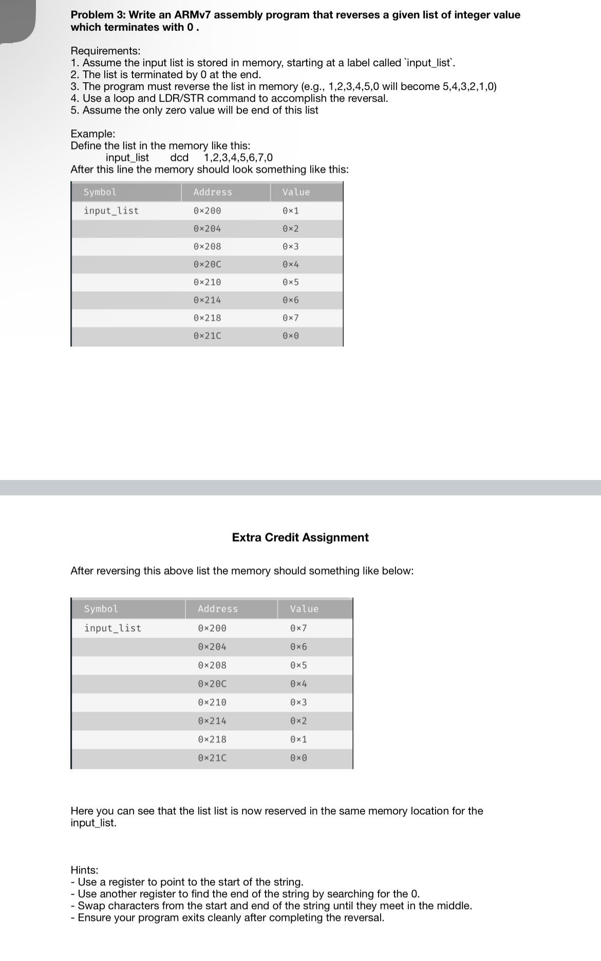 Solved Problem 3: Write an ARMv7 ﻿assembly program that | Chegg.com