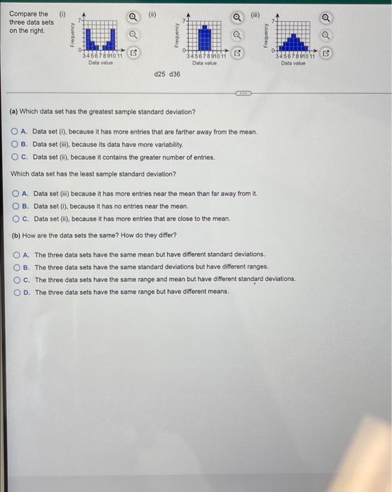 Solved Q() Compare the three data sets on the right. G | Chegg.com