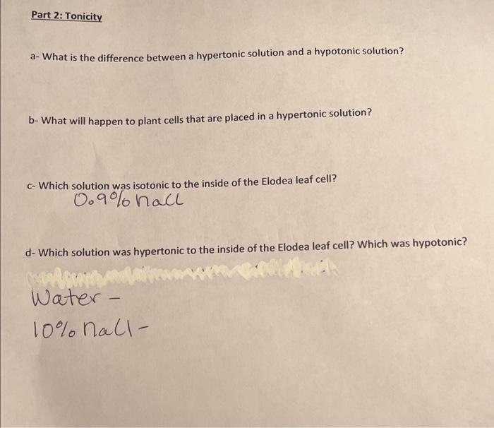 Solved a- What is the difference between a hypertonic | Chegg.com