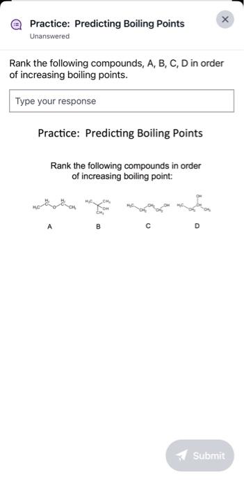 Solved Practice: Predicting Boiling Points Unanswered Rank | Chegg.com