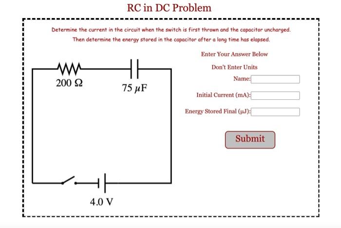 Solved RC in DC Problem Determine the current in the circuit | Chegg.com