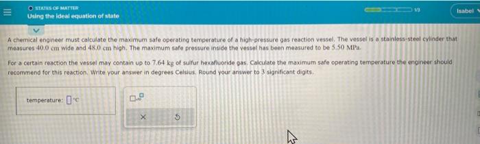 Solved A chemical engineer must calculate the maximum safe | Chegg.com