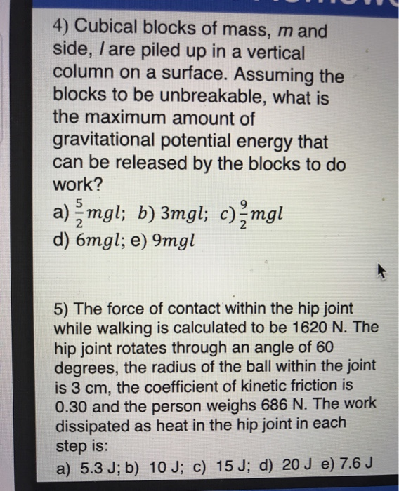 Solved 4) Cubical blocks of mass, m and side, I are piled up | Chegg.com