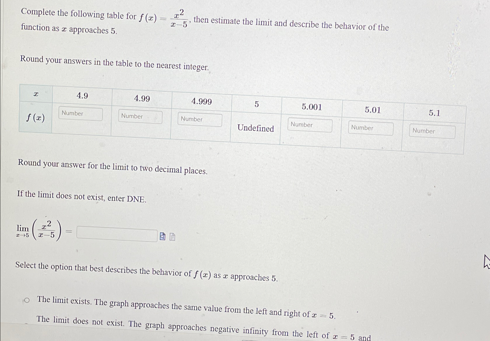 Complete the following table for f(x)=x2x-5, ﻿then | Chegg.com