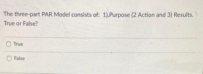 Solved The three-part PAR Model consists of: 1).Purpose (2 | Chegg.com