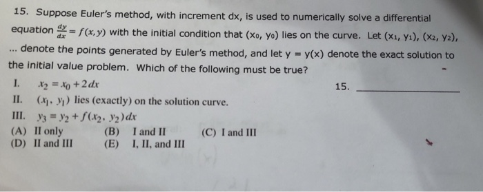 Solved 15. Suppose Euler's method, with increment dx, is | Chegg.com