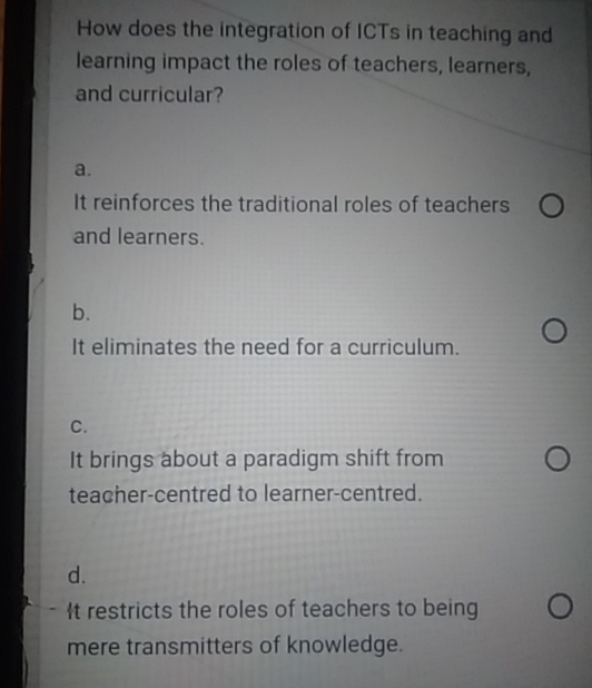Solved How Does The Integration Of Icts In Teaching And