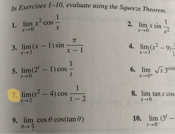 Solved Evaluate using the Squeeze Theorem.Please include any | Chegg.com