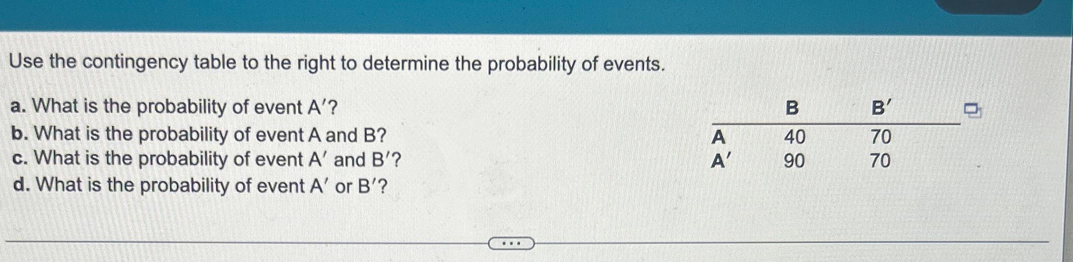 Solved Use the contingency table to the right to determine | Chegg.com