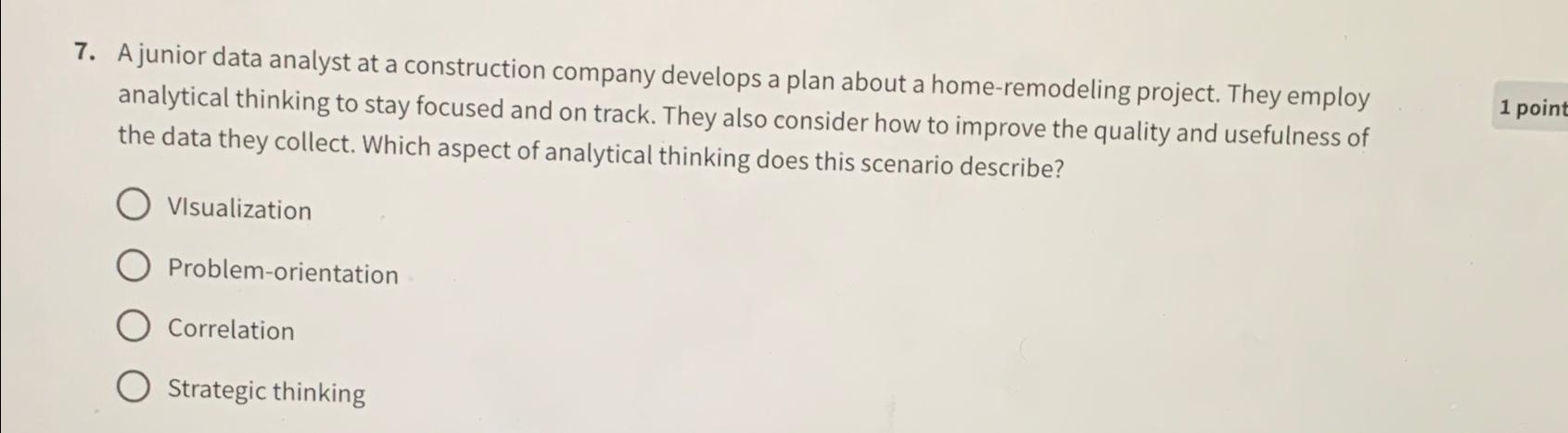 Solved A junior data analyst at a construction company | Chegg.com