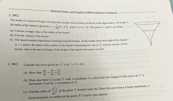Solved The inside of a funnel of height 10 inches has | Chegg.com