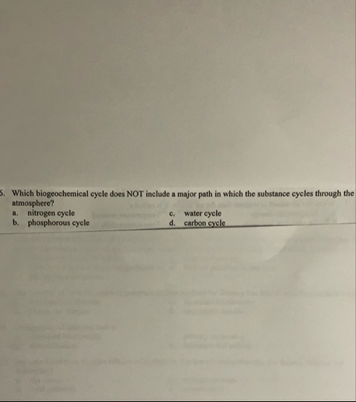 Solved Which biogeochemical cycle does NOT include a major | Chegg.com