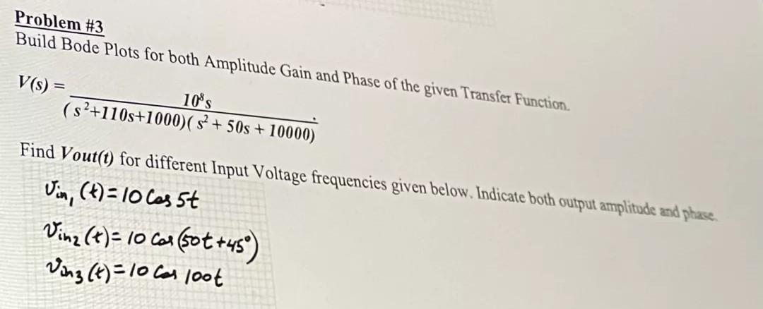 Solved Problem #3 Build Bode Plots for both Amplitude Gain | Chegg.com