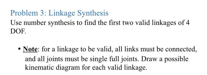 Solved Problem 3: Linkage Synthesis Use number synthesis to | Chegg.com