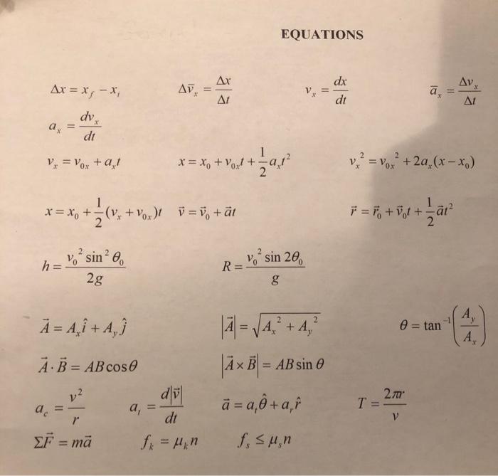 Solved EQUATIONS Ar Δν. Ar = x; -x, Δν, . V = dx dt ΔΙ ΔΙ a | Chegg.com