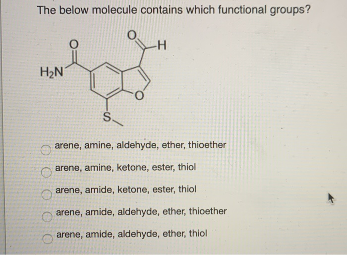 Solved The below molecule contains which functional groups? | Chegg.com