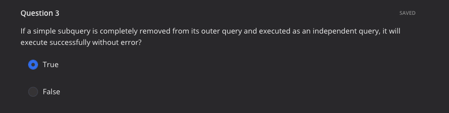 Solved Question 3If a simple subquery is completely removed | Chegg.com