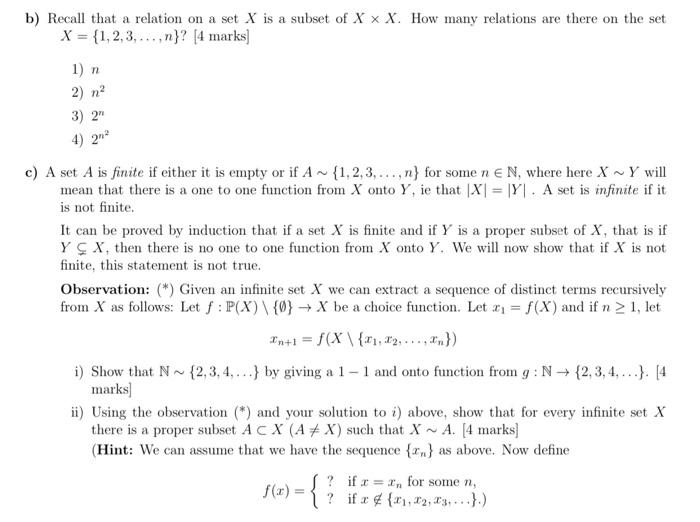 Solved b) Recall that a relation on a set X is a subset of | Chegg.com