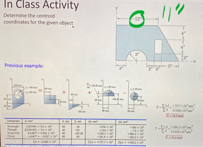 Solved In Class Activity Determine the centroid coordinates | Chegg.com