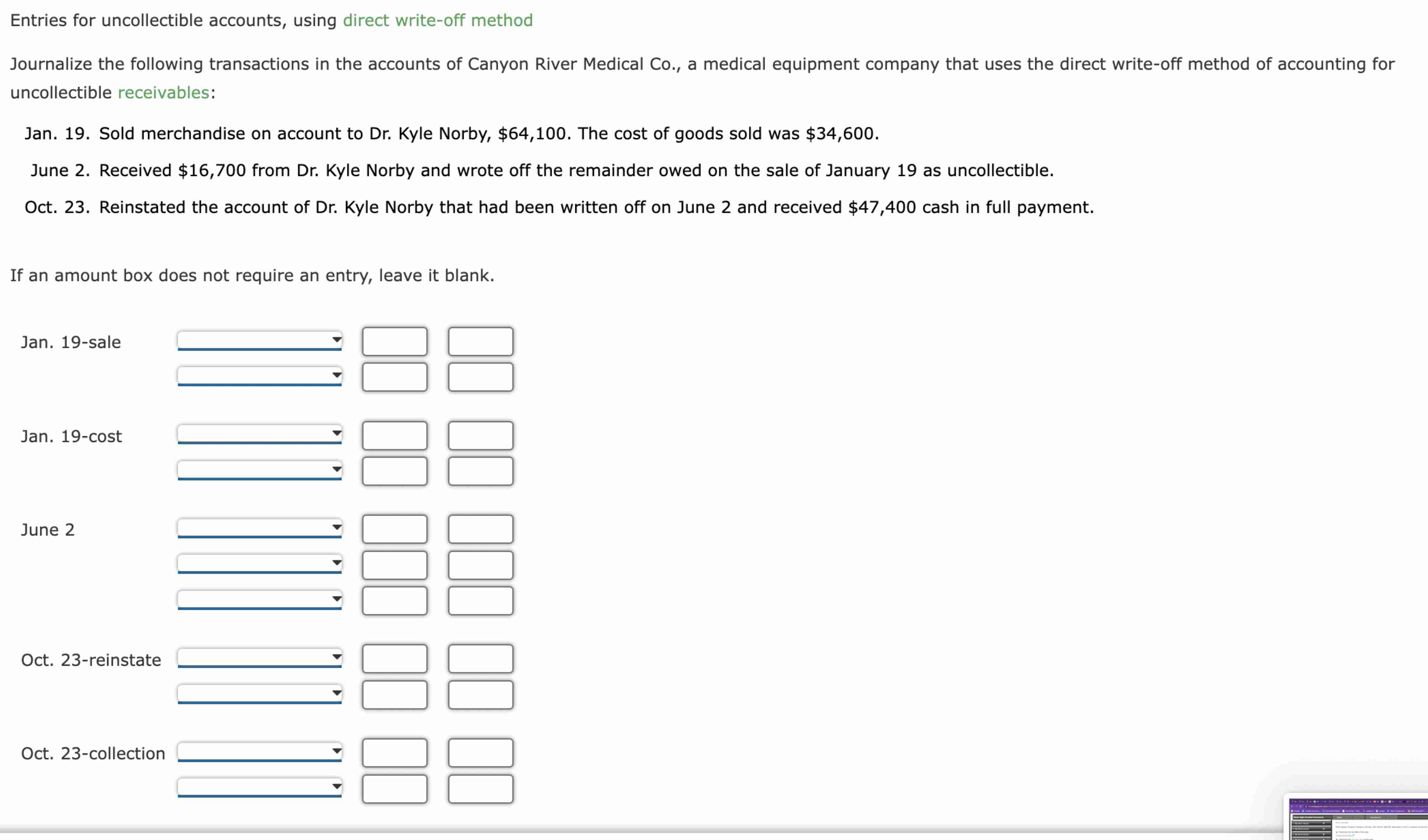 Solved Entries for uncollectible accounts, using direct | Chegg.com