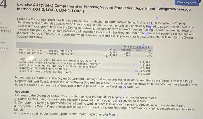 Solved Exercise 4-11 (Static) Comprehensive Exercise; Second | Chegg.com
