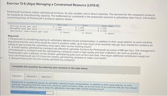 Solved Exercise 13-6 (Algo) Managing a Constrained Resource | Chegg.com