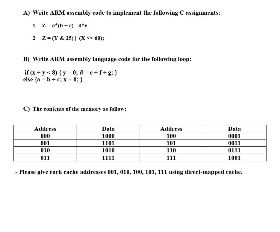 Solved A) Write ARM assembly code to implement the following | Chegg.com
