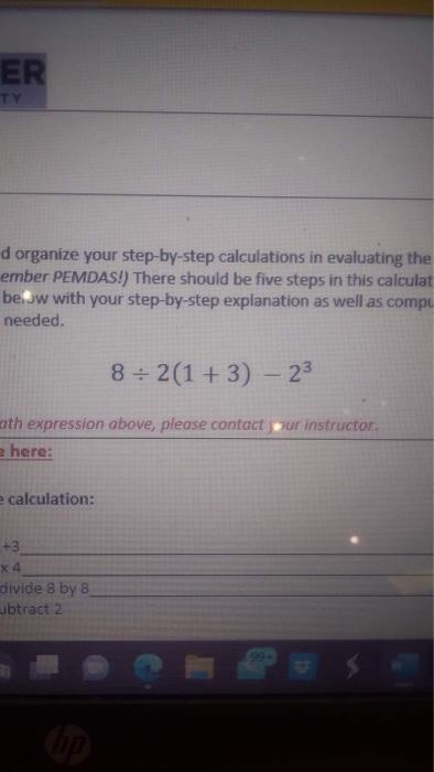 Solved d organize your step-by-step calculations in | Chegg.com
