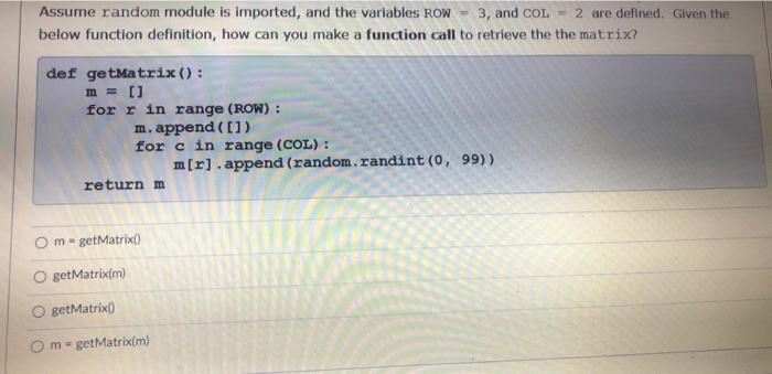 Solved Suppose m = [[1, 2, 3, 4, 5, 6), 17, 8, 9]], match | Chegg.com