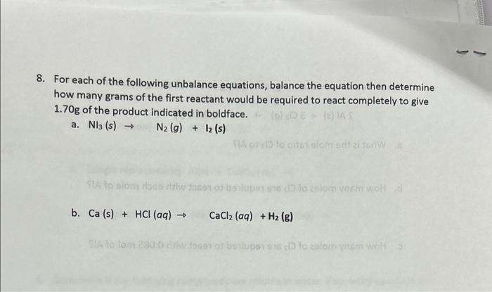Solved For each of the following unbalanced equations, | Chegg.com