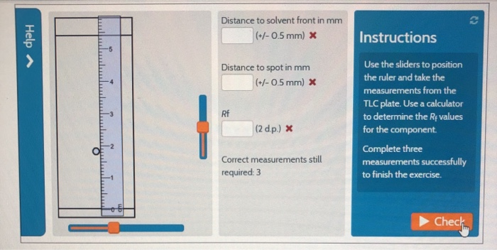 Solved Distance to solvent front in mm (+/-0.5 mm) x Help ^ | Chegg.com