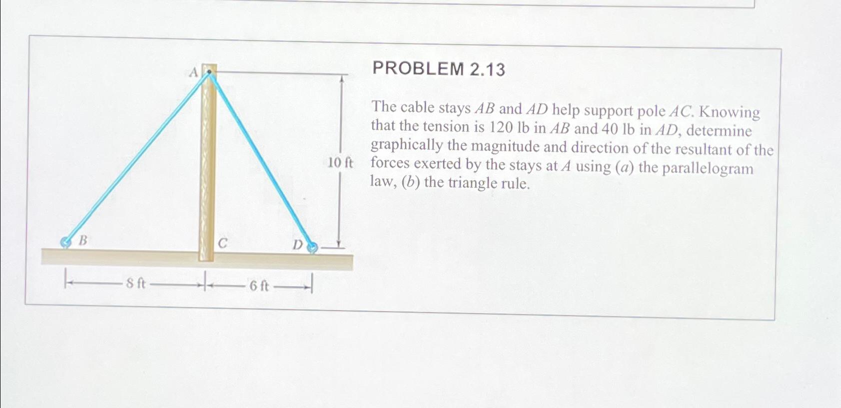 PROBLEM 2.13\\nThe cable stays AB and AD help support | Chegg.com
