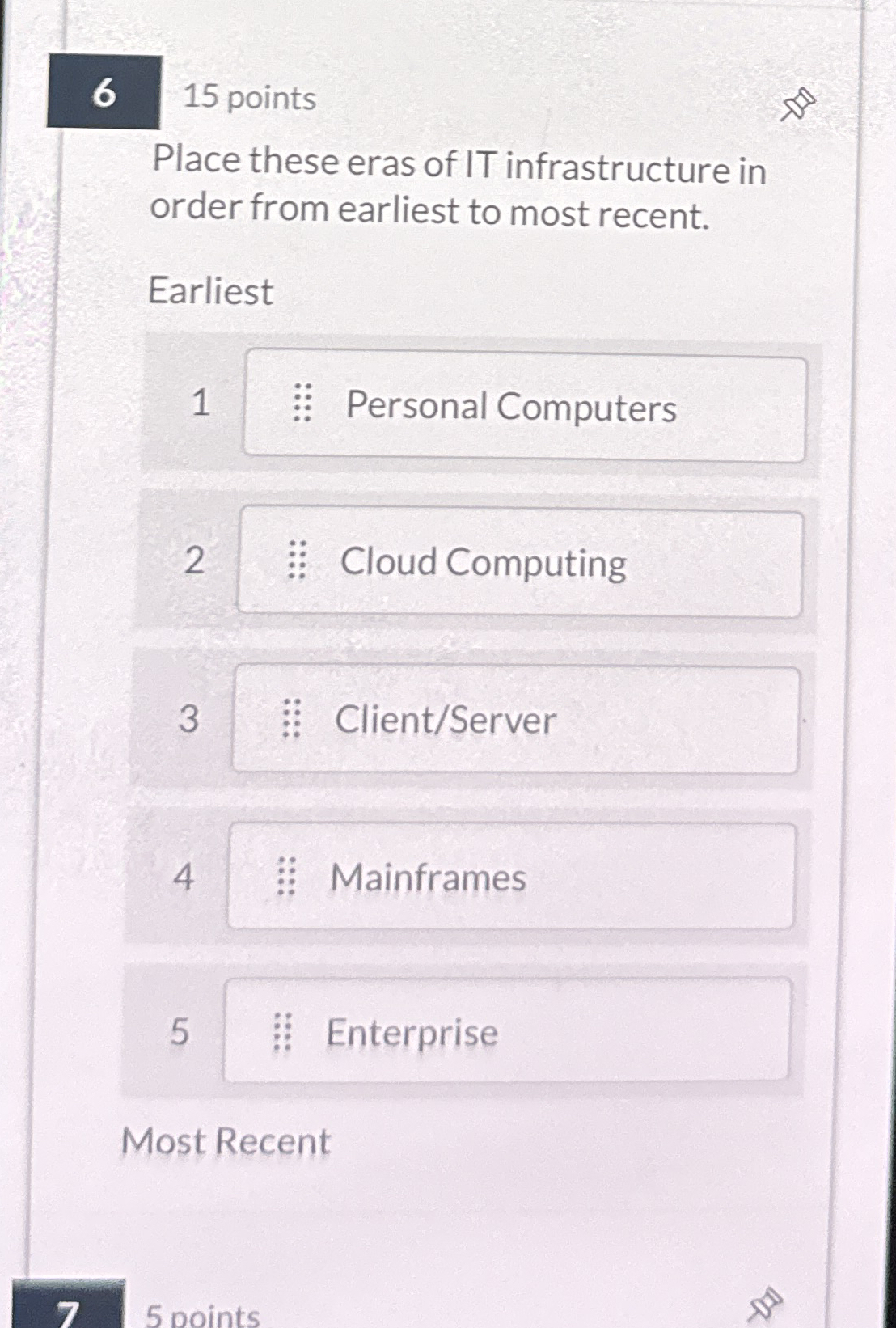 Solved 15 ﻿pointsPlace these eras of IT infrastructure in | Chegg.com