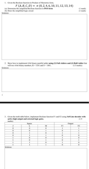 Solved 1. Given the Boolean function in Product of Maxterms | Chegg.com