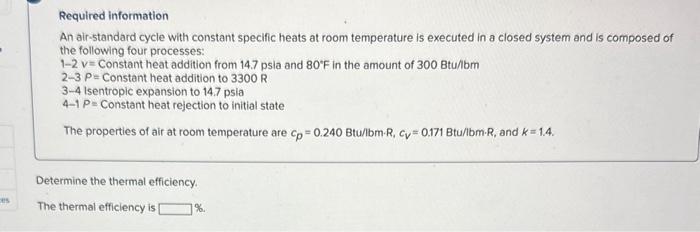 Solved Required information An air-standard cycle with | Chegg.com