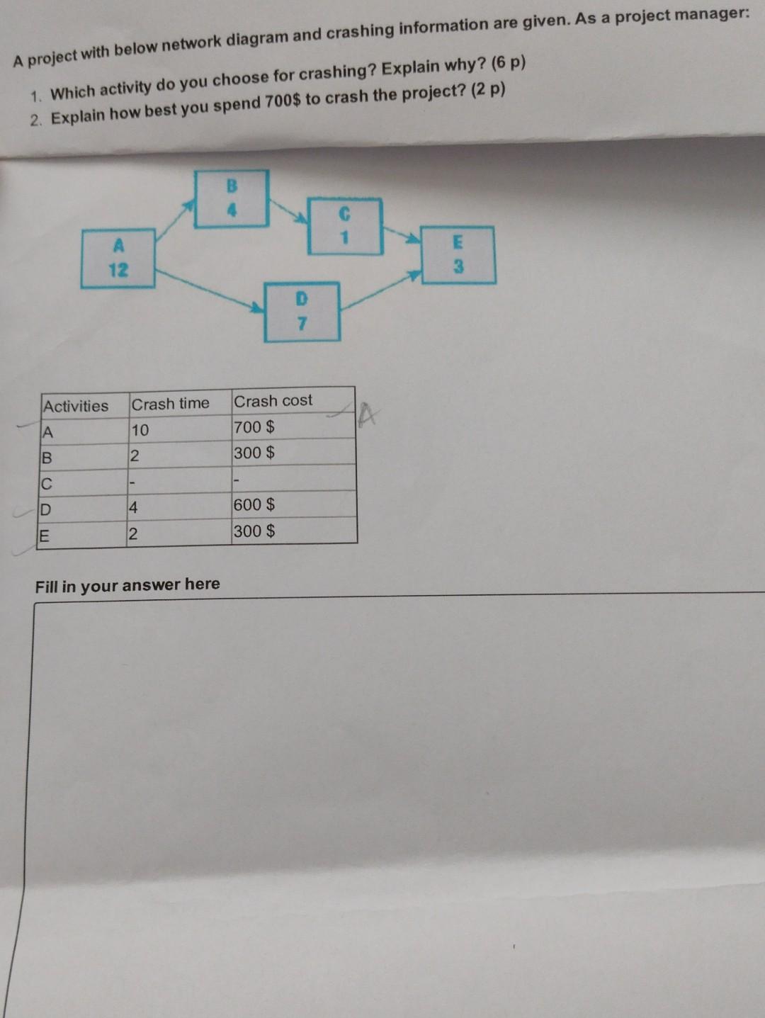 Solved A project with below network diagram and crashing | Chegg.com