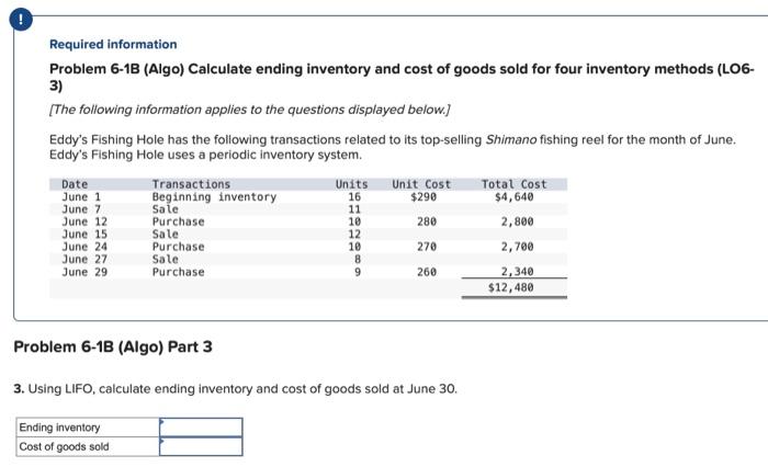 Solved Problem 6-1B (Algo) Calculate ending inventory and | Chegg.com