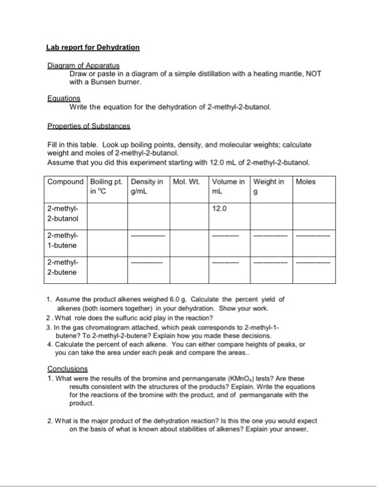 Lab report for Dehydration Diagram of Apparatus Draw | Chegg.com