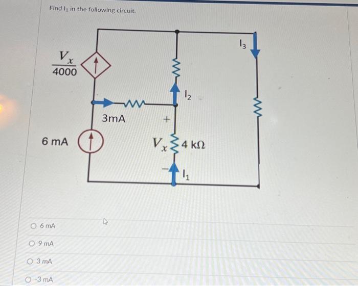 Solved Find I1 in the following circuit 6 mA 9 mA 3 mA −3 mA | Chegg.com