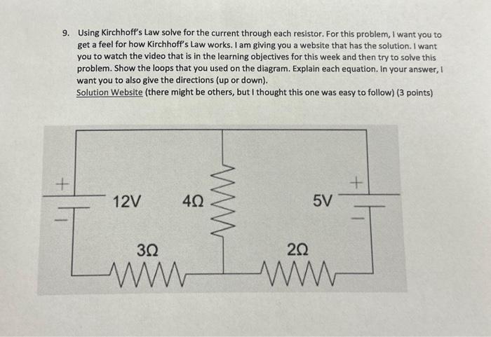 Solved 9. Using Kirchhoff's Law solve for the current | Chegg.com