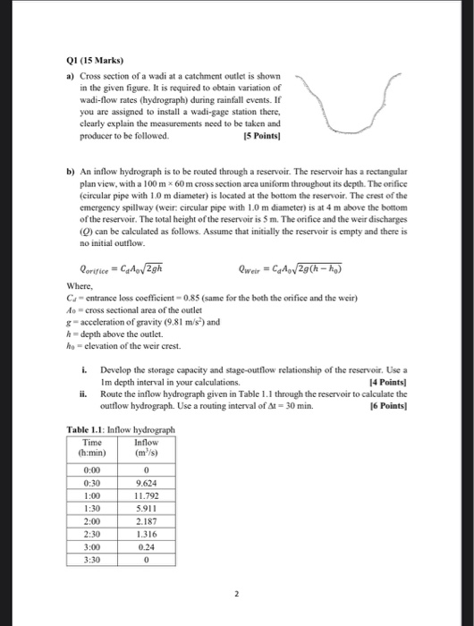 QI (15 Marks) a) Cross section of a wadi at a | Chegg.com