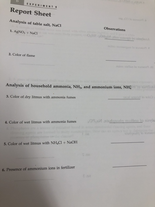 Solved b EXPERIMENTS Report Sheet Analysis of table salt, | Chegg.com