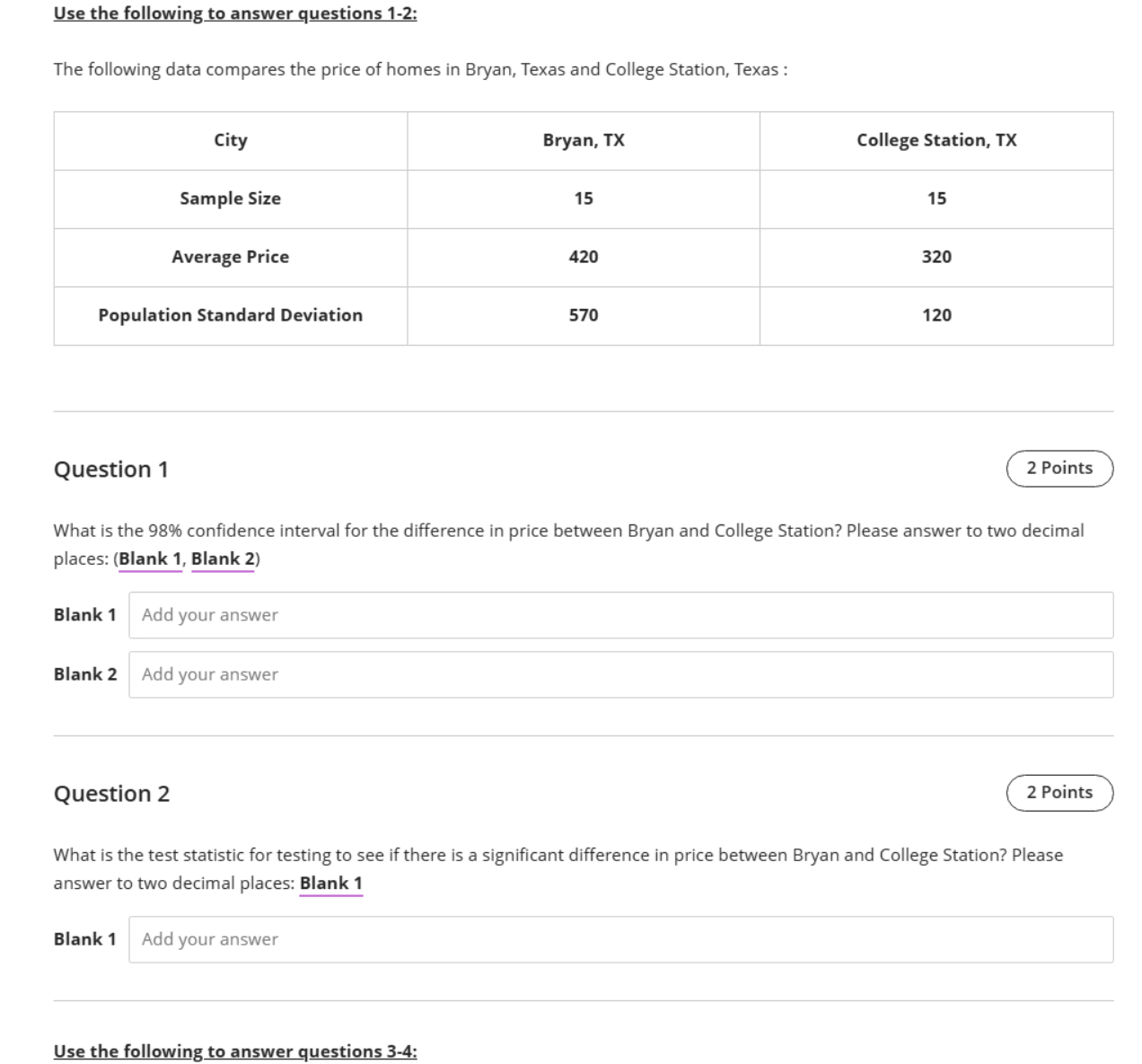 Solved Use the following to answer questions 1-2:The | Chegg.com