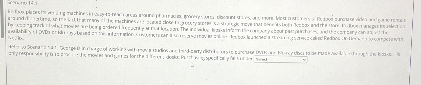 Solved Scenario 14.1Redbox places its vending machines in | Chegg.com
