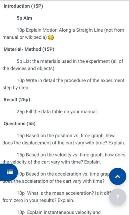 Solved Introduction (15P) 5p Aim 10p Explain Motion Along a | Chegg.com